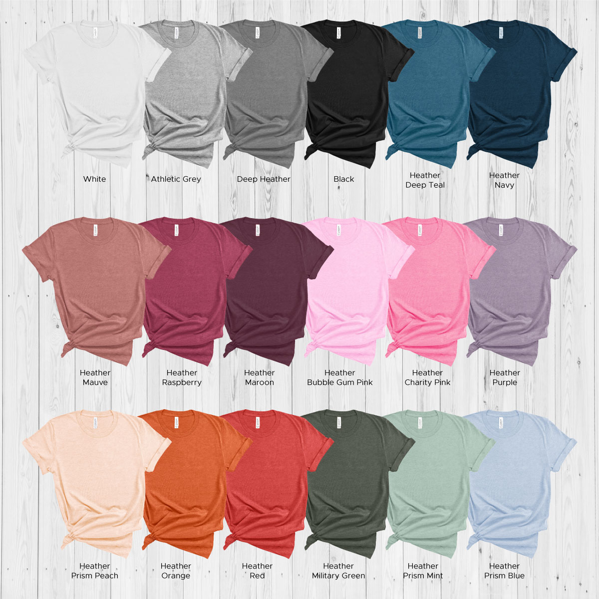 Bella T shirt Color Chart SheltonShirts